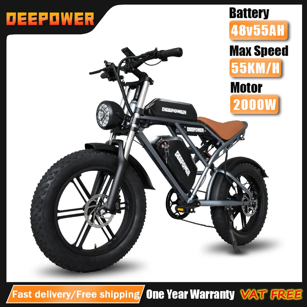 DEEPOWER S7 Electric Bicycle 2000W Motor Adults Electric 48V 55AH 20 I ...